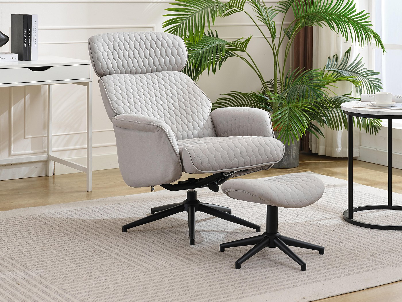 Fauteuil pivotant en velours avec repose-pieds et appui-tête réglable ...