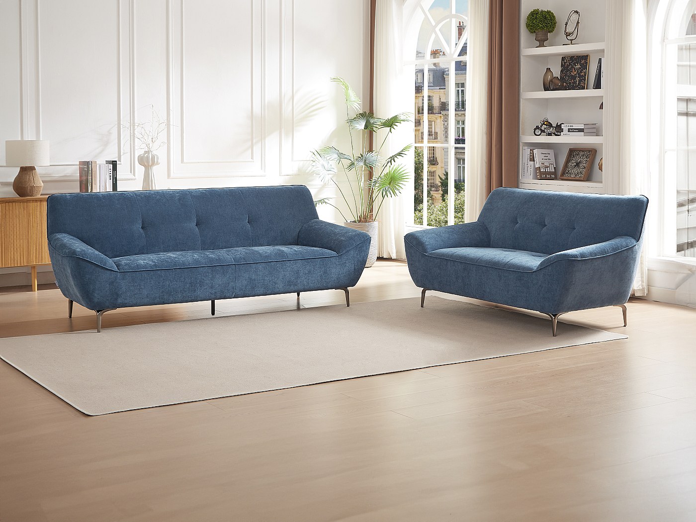 Divani 3 posti e 2 posti trapuntati in Tessuto di colore Blu PAVULIA