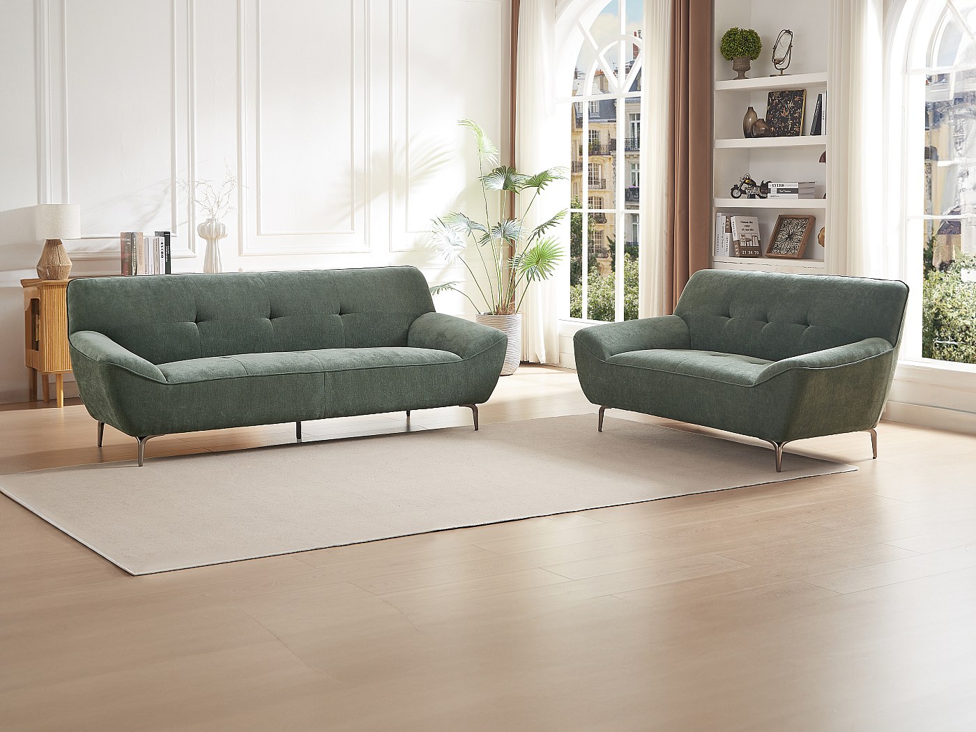 Divani 3 posti e 2 posti trapuntati in Tessuto di colore Verde PAVULIA