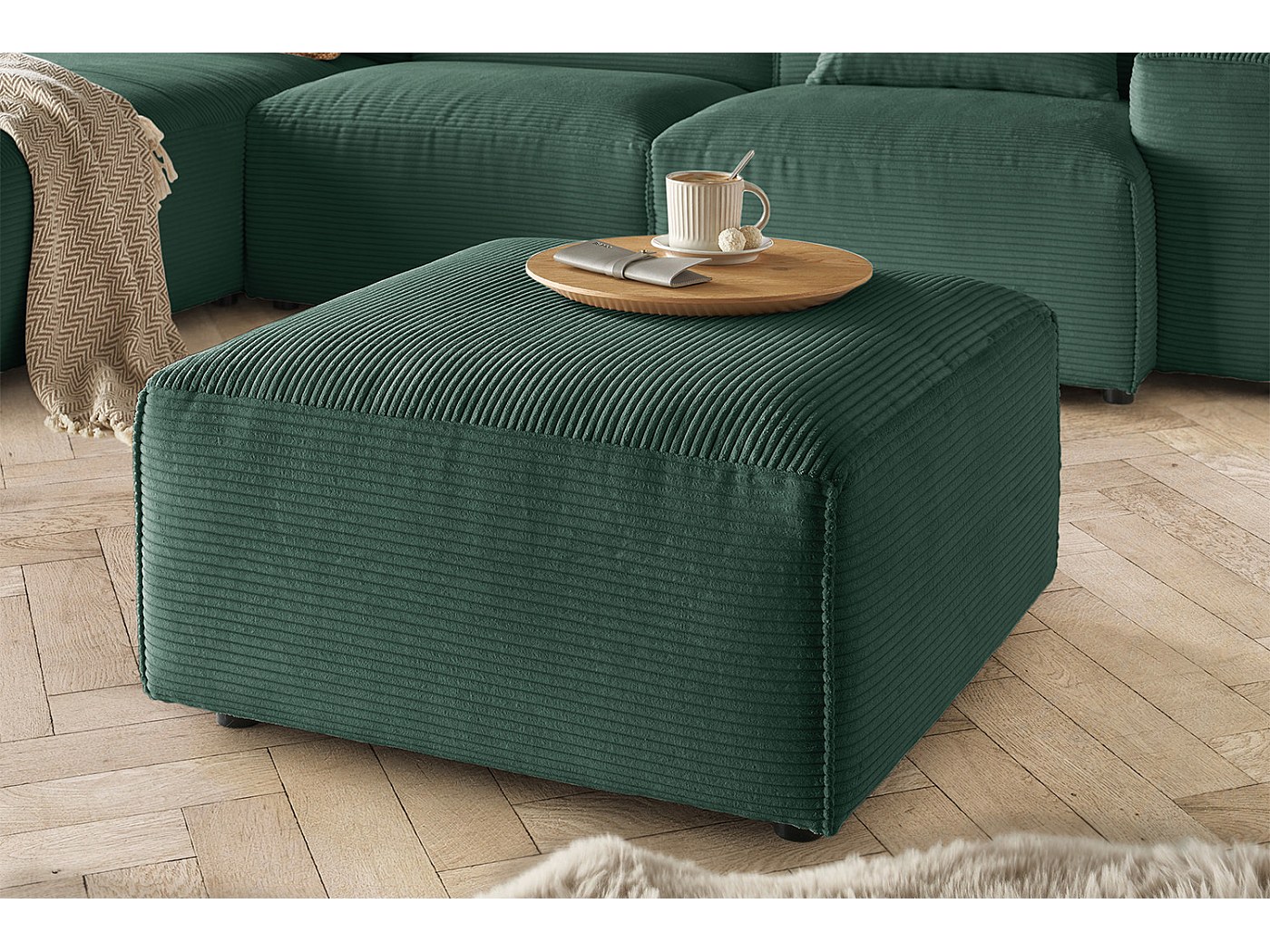 Pouf - vert émeraude velours côtelé - RANI