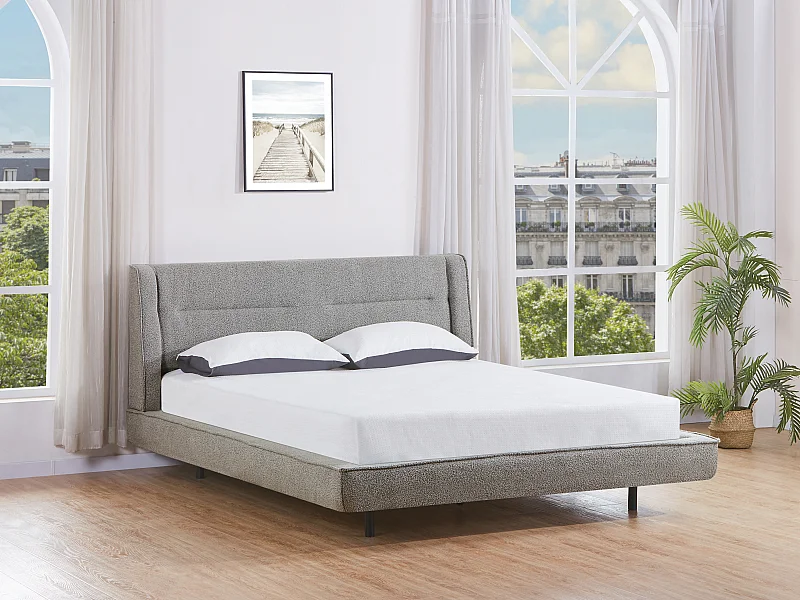 Cama queen size 160 x 200 cm en Tela rizada color gris - ISYDE
