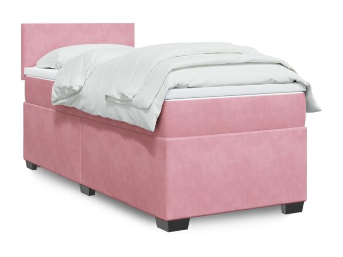 Cama Com Molas Colchão 90x190 Cm Veludo Rosa
