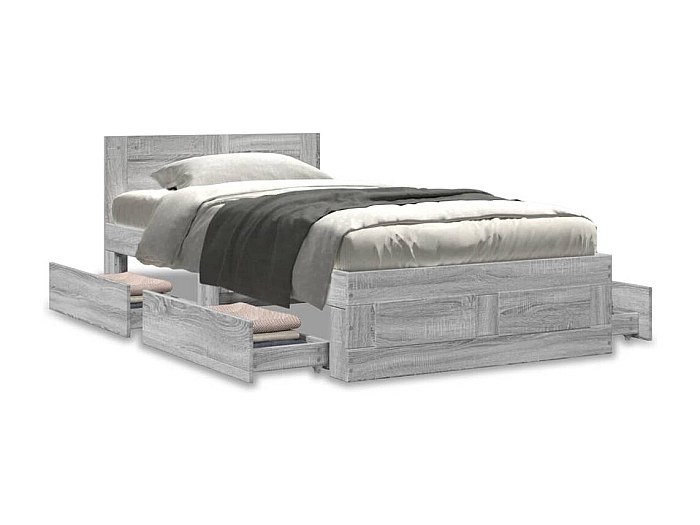 Cama con cabecero madera de ingeniería gris hormigón 90x190 cm