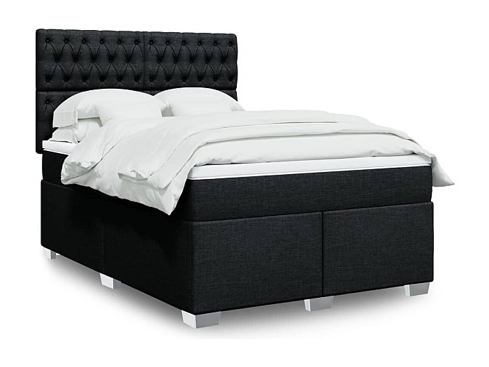 Cama box spring con colchón tela negro 140x200 cm