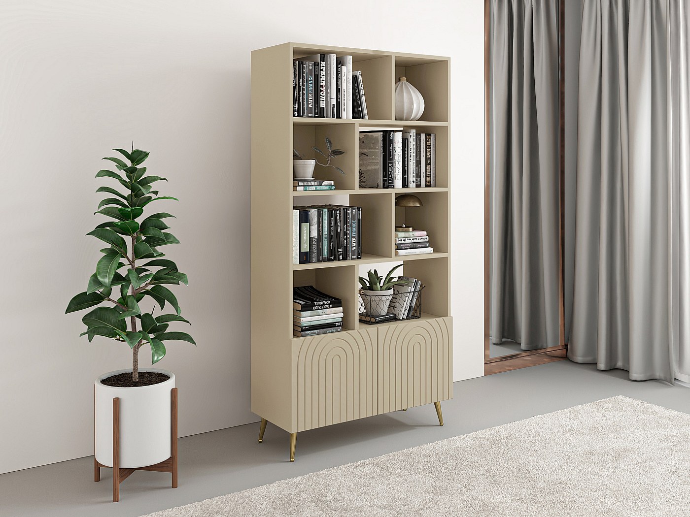 Boekenkast met 2 deurtjes en 8 nissen - Beige - NORSIM van Pascal Morabito