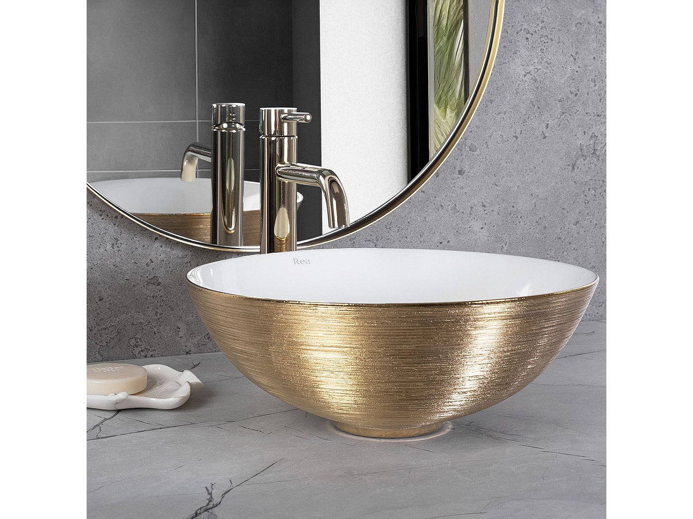 Lavabo Sobre Encimera Rea Stella Brush Gold White