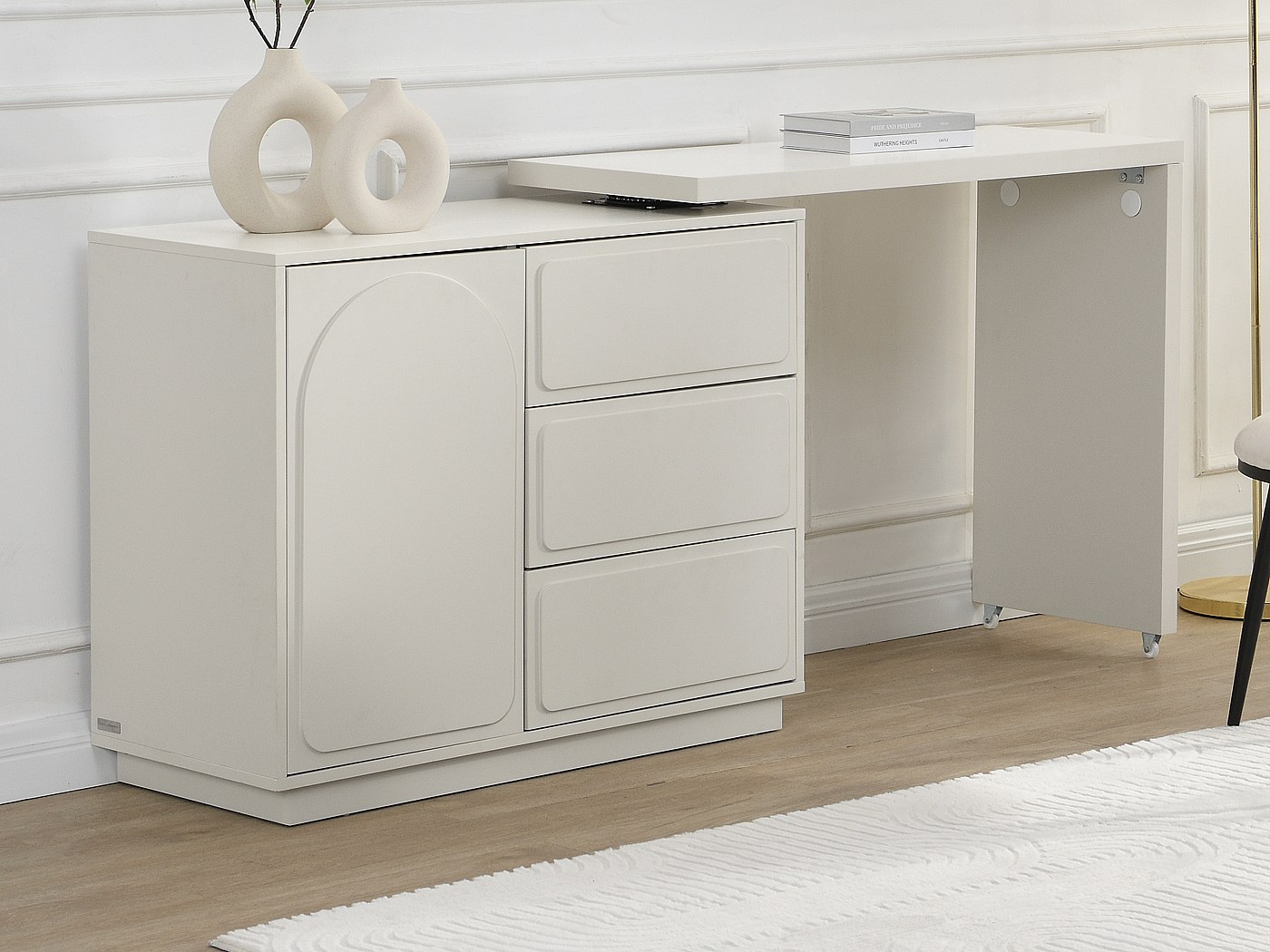 Coiffeuse avec angle pivotant avec 3 tiroirs et 1 porte en MDF coloris ...