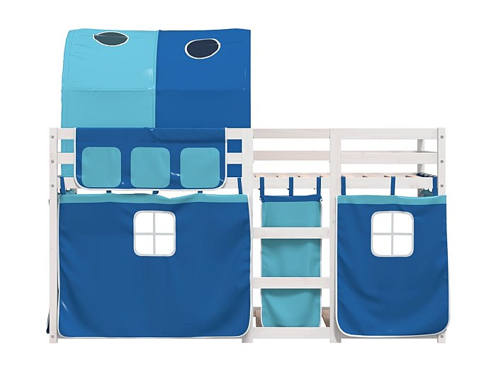 Litera con cortinas madera maciza de pino azul 75x190 cm