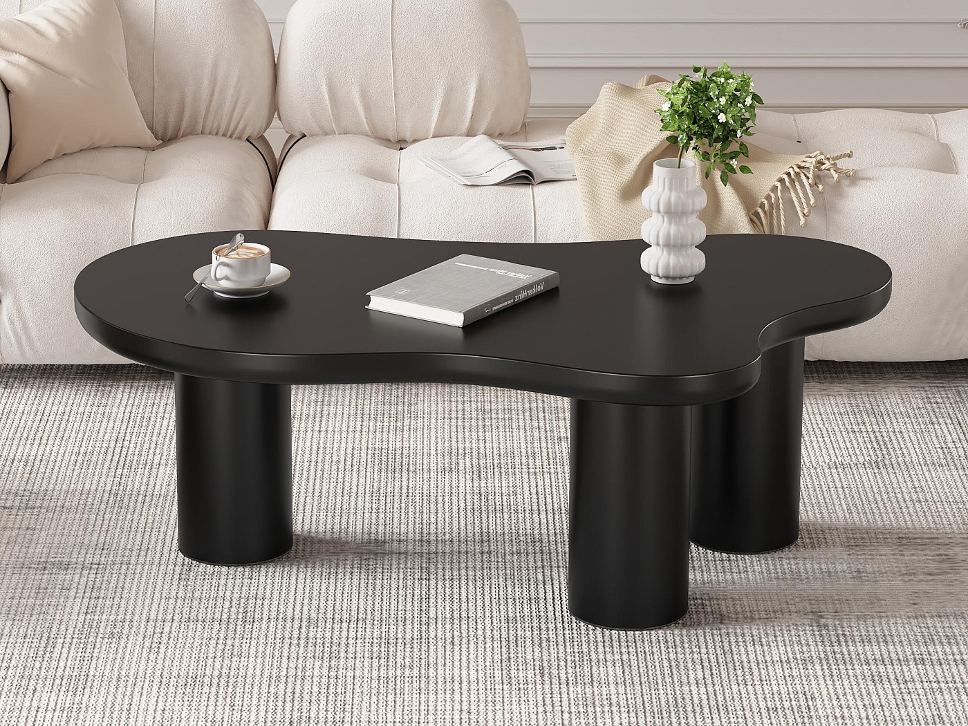 Table Basse En Mdf Et Pvc Plateau En Forme Nuage Irrégulière Noir