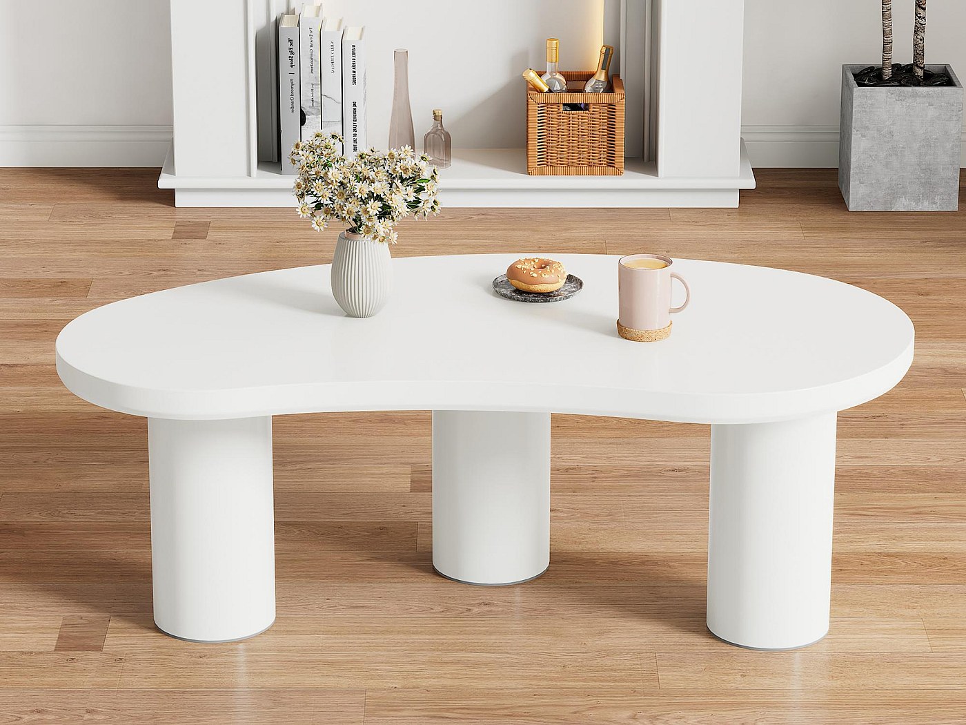 Table basse en MDF et PVC - plateau incurvé irrégulier et élégant - Blanc