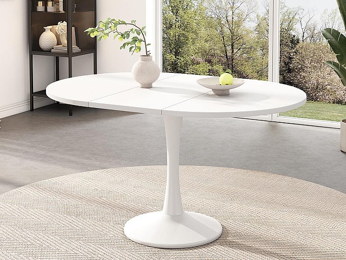 Table à manger ovale escamotable - 100/140 x 100 x 75 cm - MDF - Blanc