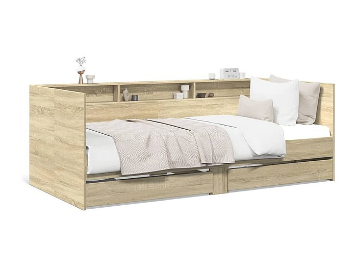 Sofá cama con cajones sin colchón roble Sonoma 100x200 cm