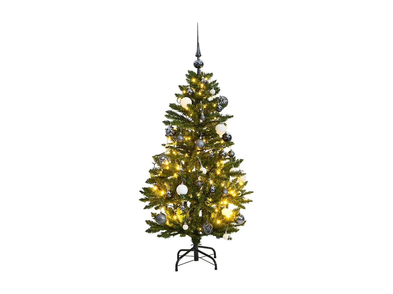 Árbol Navidad artificial con bisagras 150 LED y bolas 120 cm
