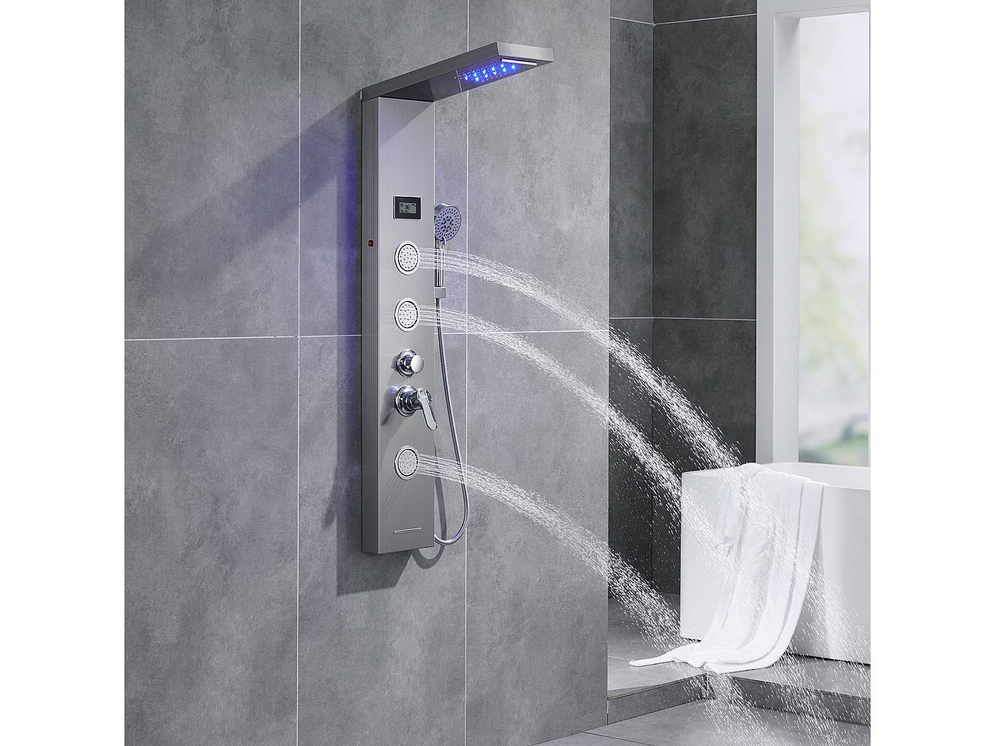 AuraLum Max Panel de Ducha Columna de Ducha Hidromasante LED Panel de ...