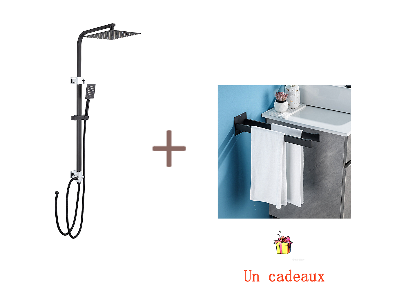 Colonne de Douche Noir Sans Mitigeur,Hauteur Réglable de 690-1130 mm+Porte Serviette Salle Bain ...