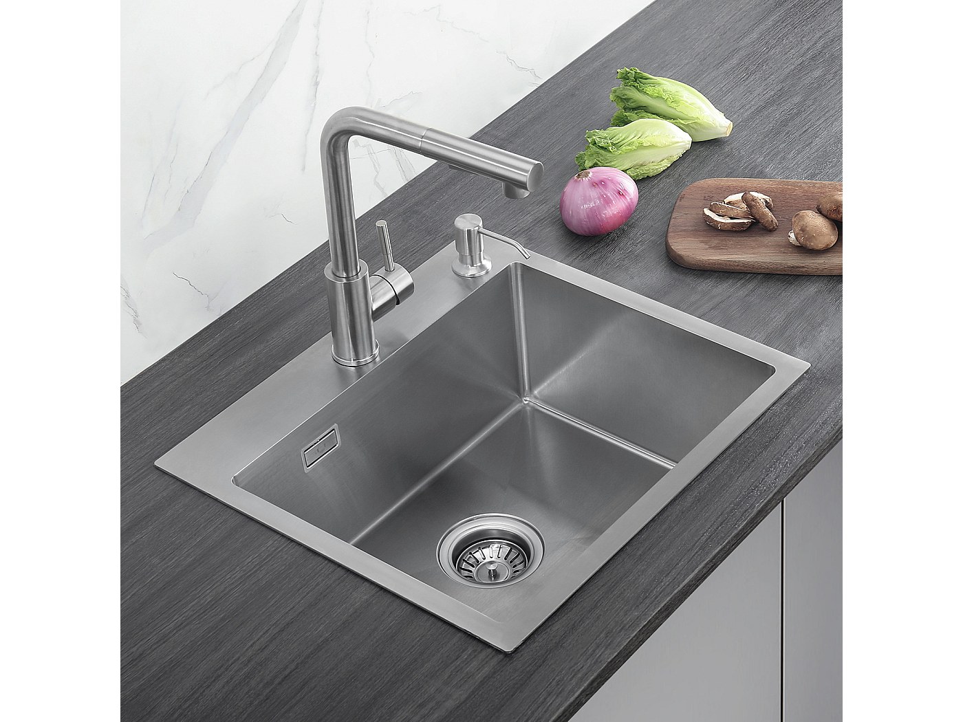 Cecipa max keukenspoelbak 1 bak vierkant geborsteld roestvrij ...