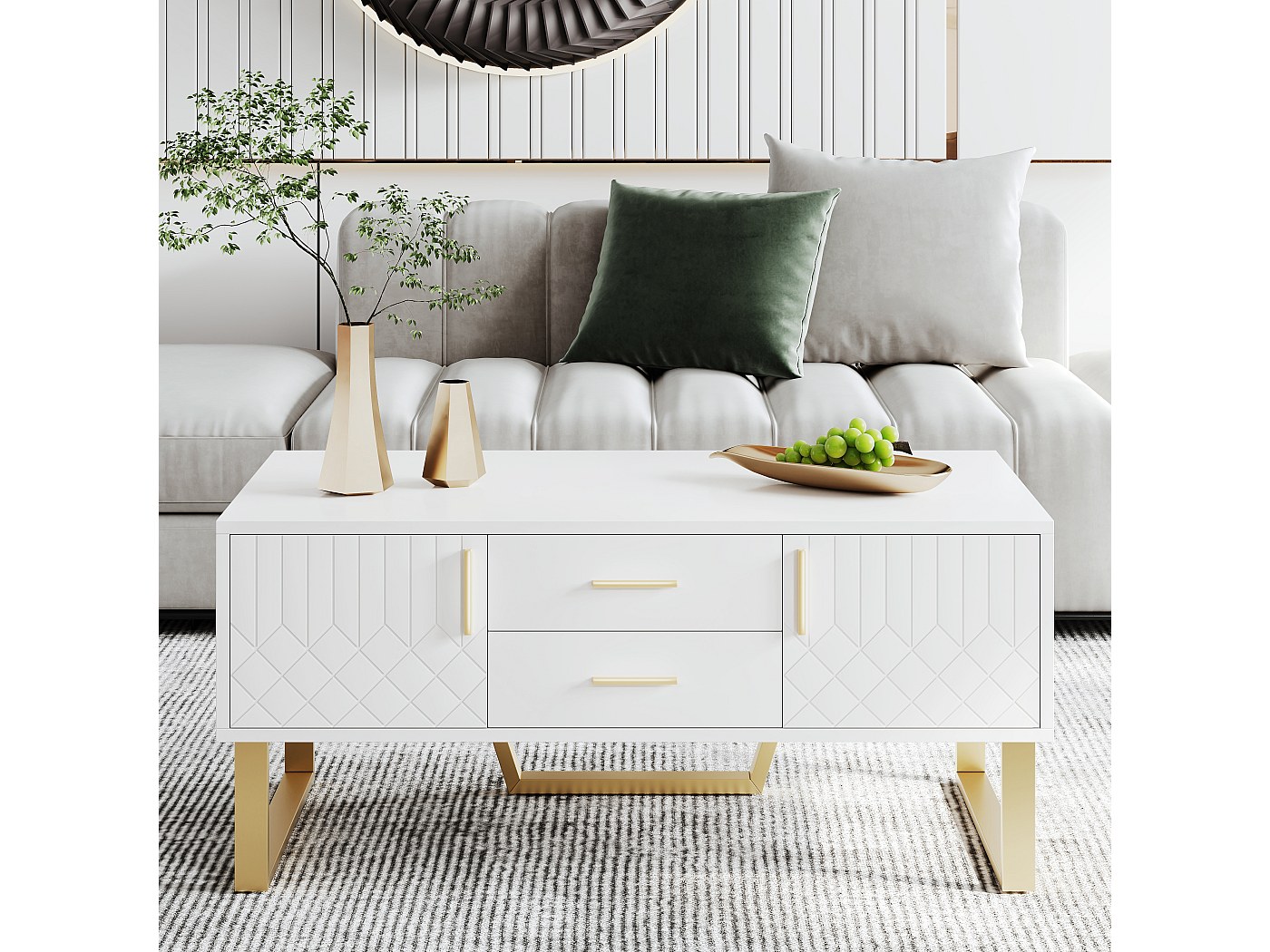 Tables basse rectangulaire avec 2 portes et 2 tiroirs - 100 x 50 x 45 ...