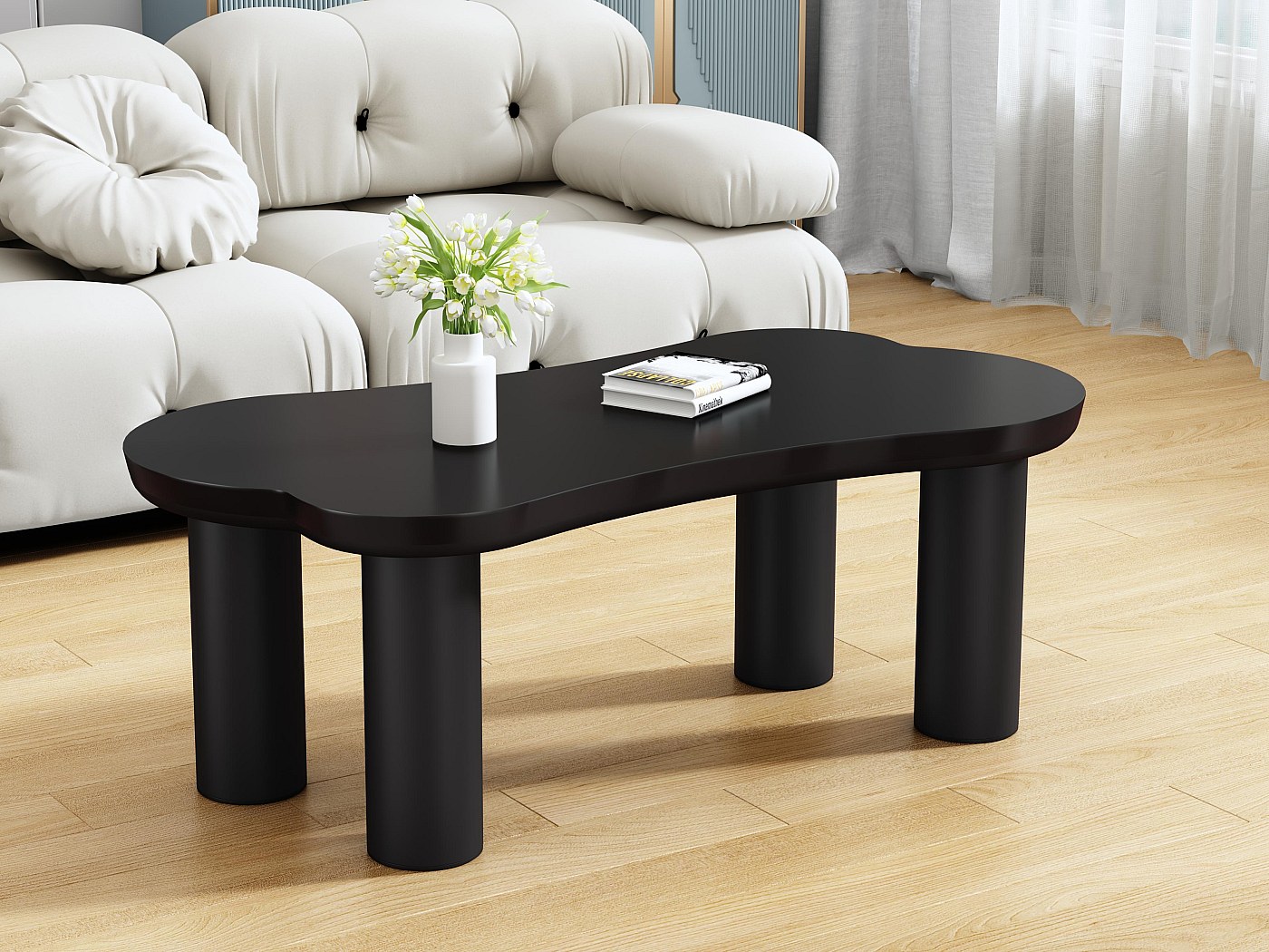 Table Basse En Mdf Plateau Incurvé Irrégulier Et élégant Noir