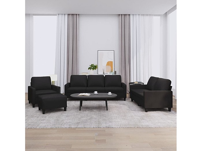 Set di Divani 4 pz con Cuscini Nero in Similpelle