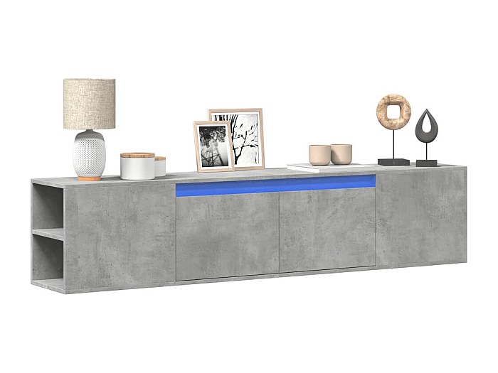 Mueble de TV de pared con luz LED gris hormigón 180x31x39,5 cm