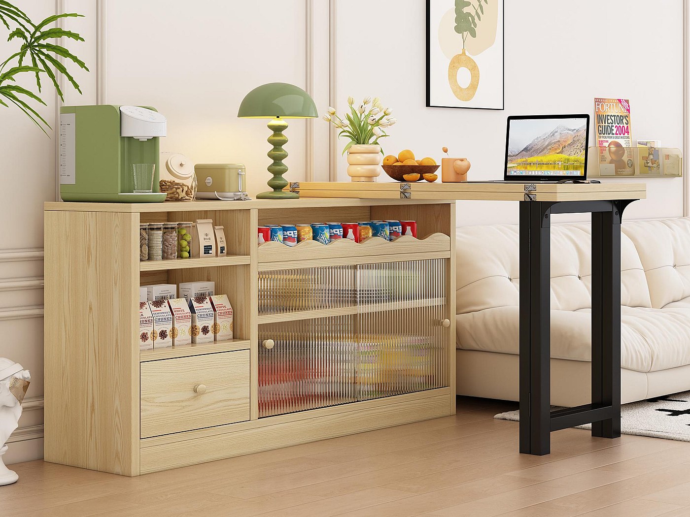 Meuble de bar、Buffet avec table pliante escamotable - grand espace de ...