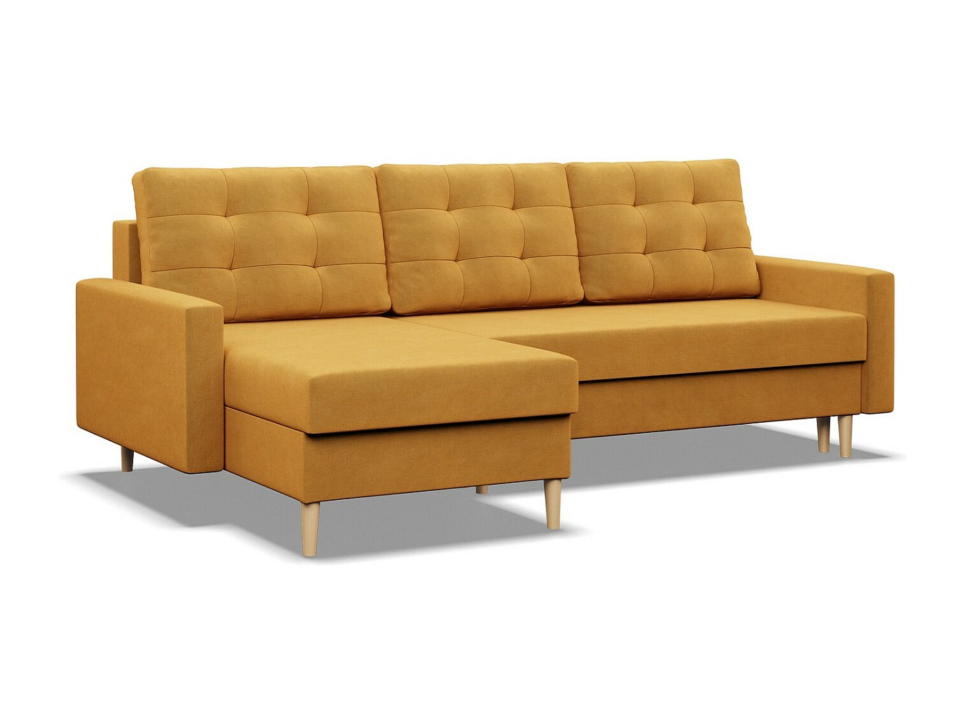 Canapé d'angle avec fonction couchage, Coussin réversible, Bonell, Jaune