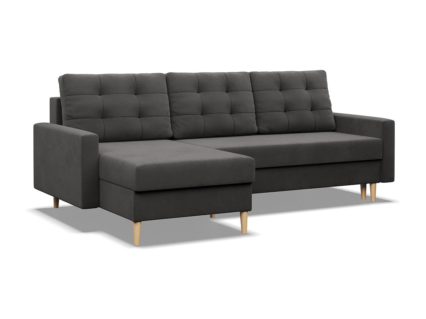 Canapé d'angle avec fonction couchage, Coussin réversible, Bonell, Gris