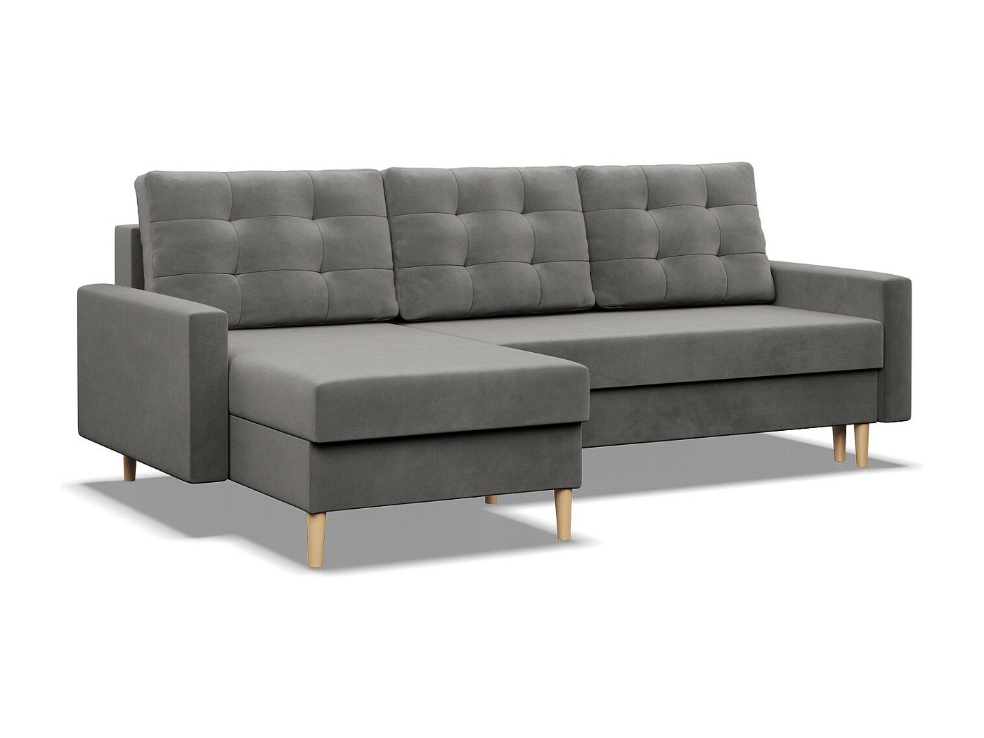 Canapé d'angle avec fonction couchage, Coussin réversible, Gris