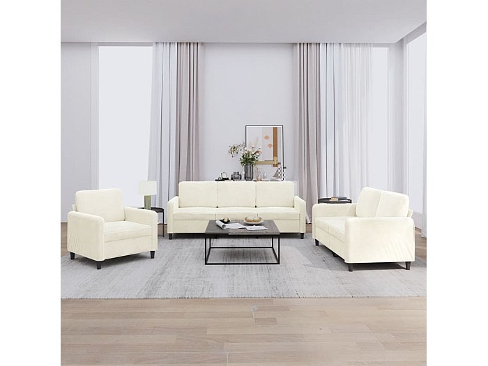 Set di Divani 3 pz Crema in Velluto