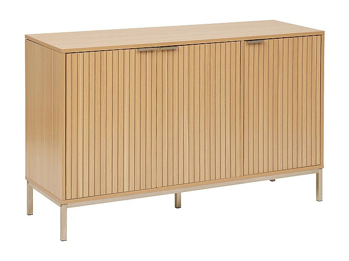 Buffet, meuble de rangement bas en bois coloris beige - Longueur 120 x ...