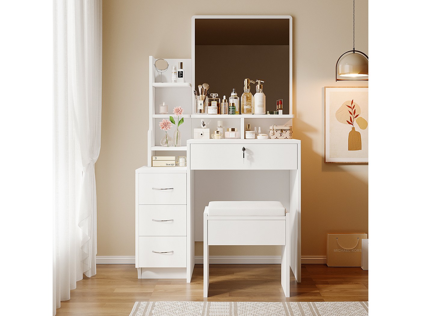 Coiffeuse avec Miroir et Tabouret Confortable, Table de Maquillage ...