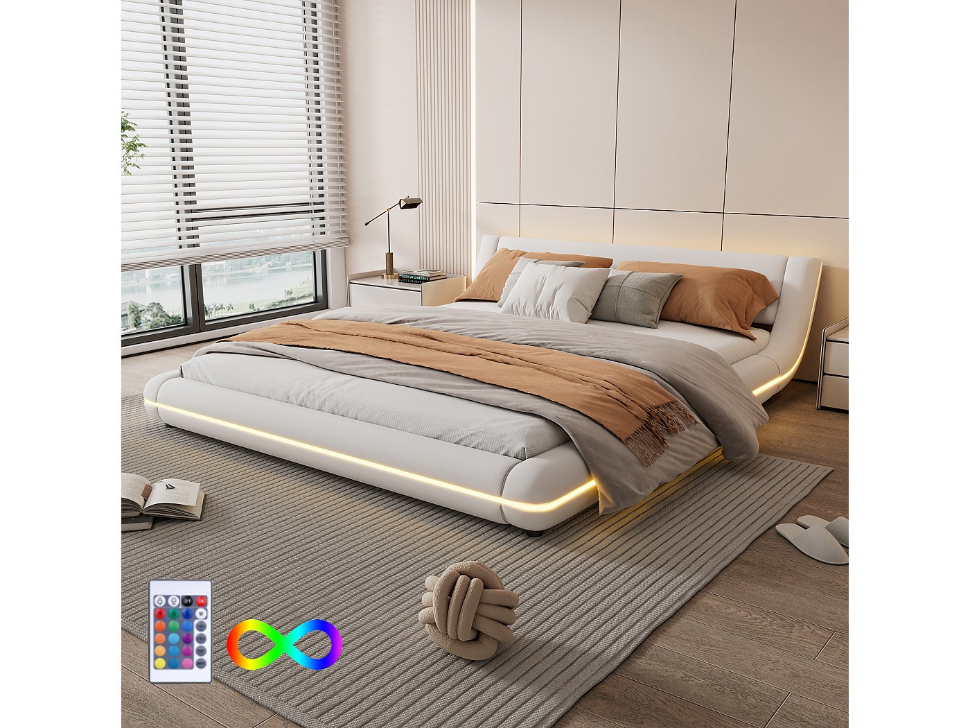 Lit adulte 160x200cm - lit rembourré avec éclairage LED, sommier à ...