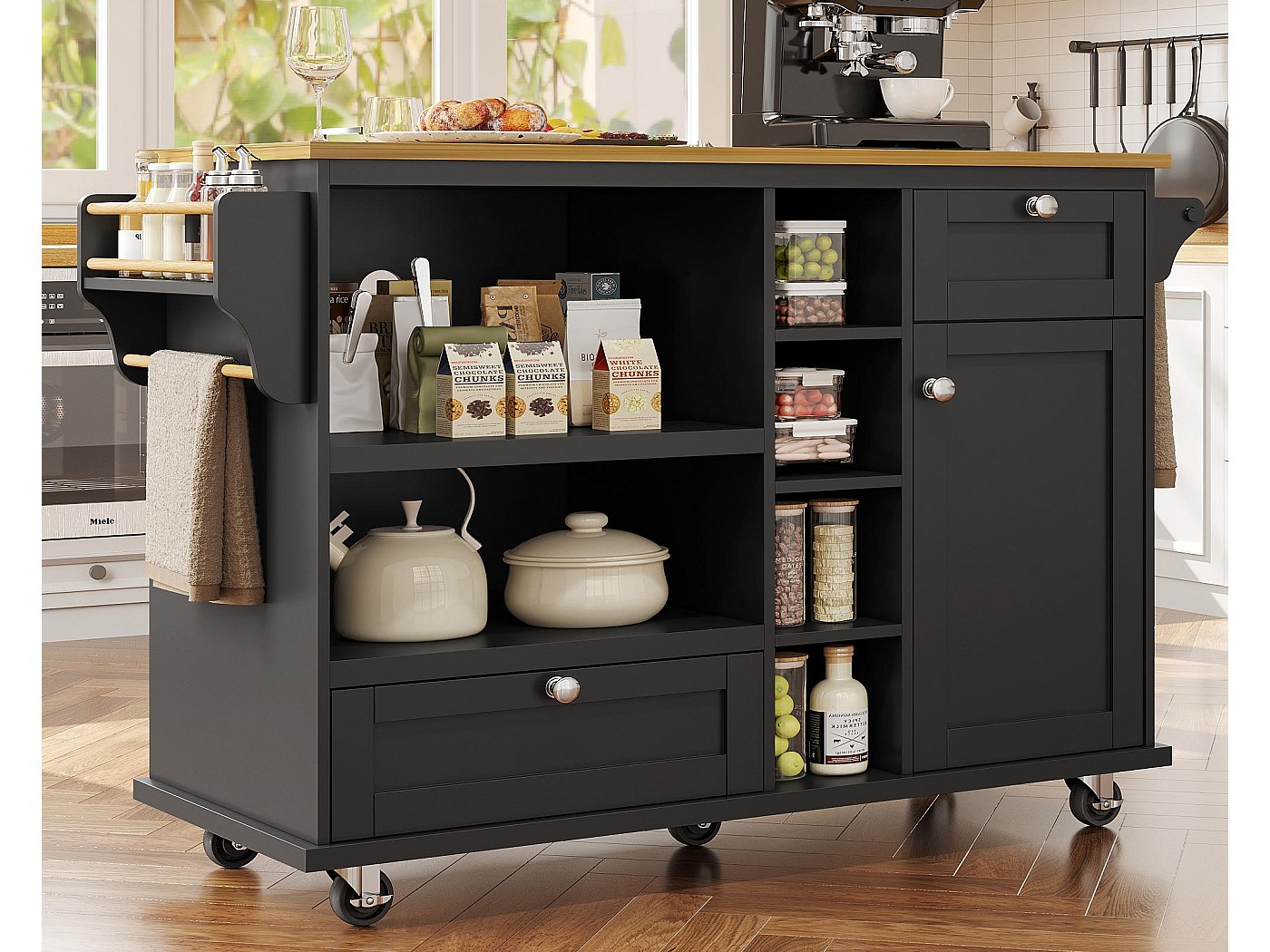 Credenza, mobile bar, carrello su ruote - 2 cassetti e 8 scomparti ...