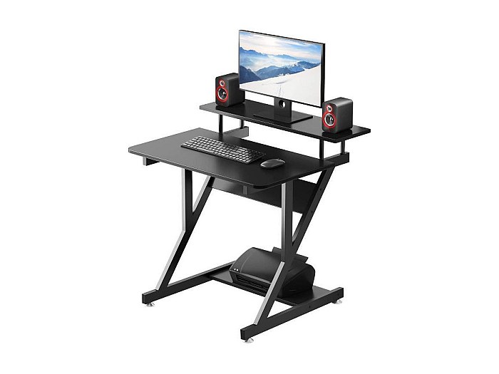 Stabiel Z-vormig computerbureau met zwenkwielen, mobiel bureau met planken, thuiskantoor ...