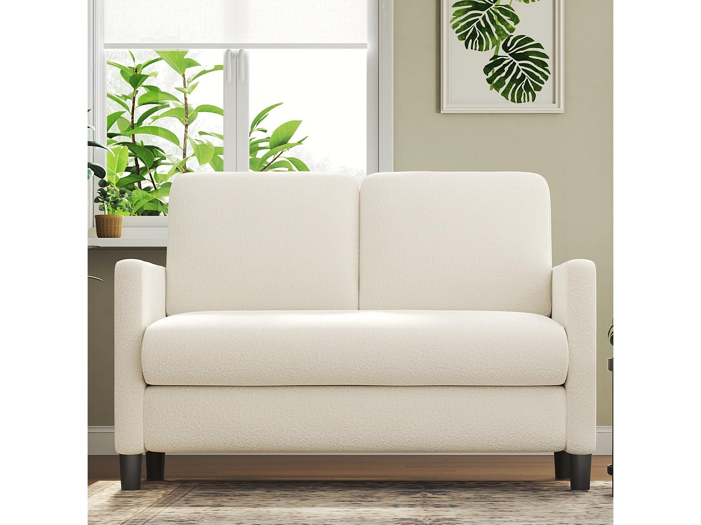 Canapé 2 Places en Velours Teddy,Mini Canapé Droit Confort en Bois ...