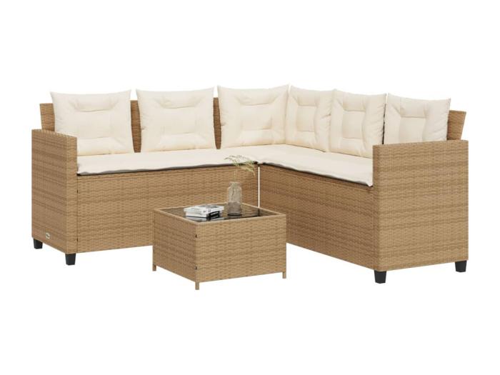 Sofá De Jardín En Forma De L Con Mesa Y Cojines Ratán Pe Beige