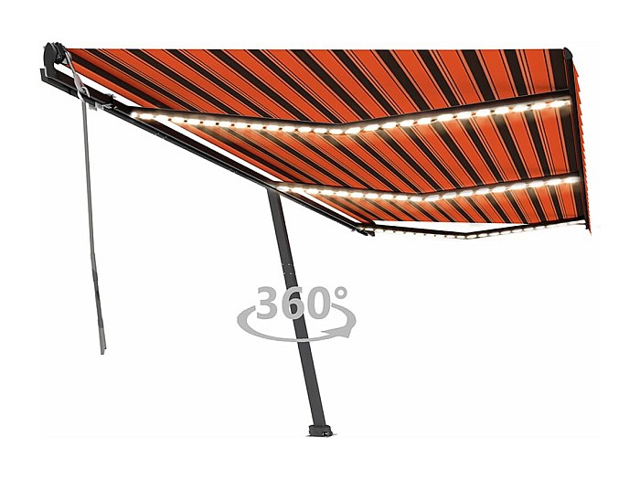 Toldo manual retráctil con luz LED naranja y marrón 600x350 cm