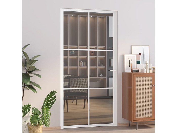 Porta interior 102,5x201,5 cm Vidro ESG branco e alumínio