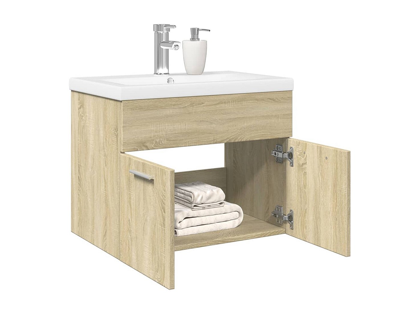 Armário de pia de banheiro em carvalho Sonoma e pia integrada