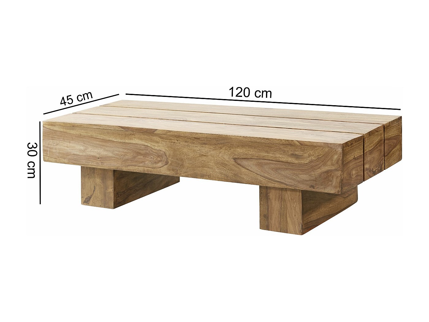 table basse LUCCA bois d'acacia massif 120 cm de large table de salon design marron foncé table ...