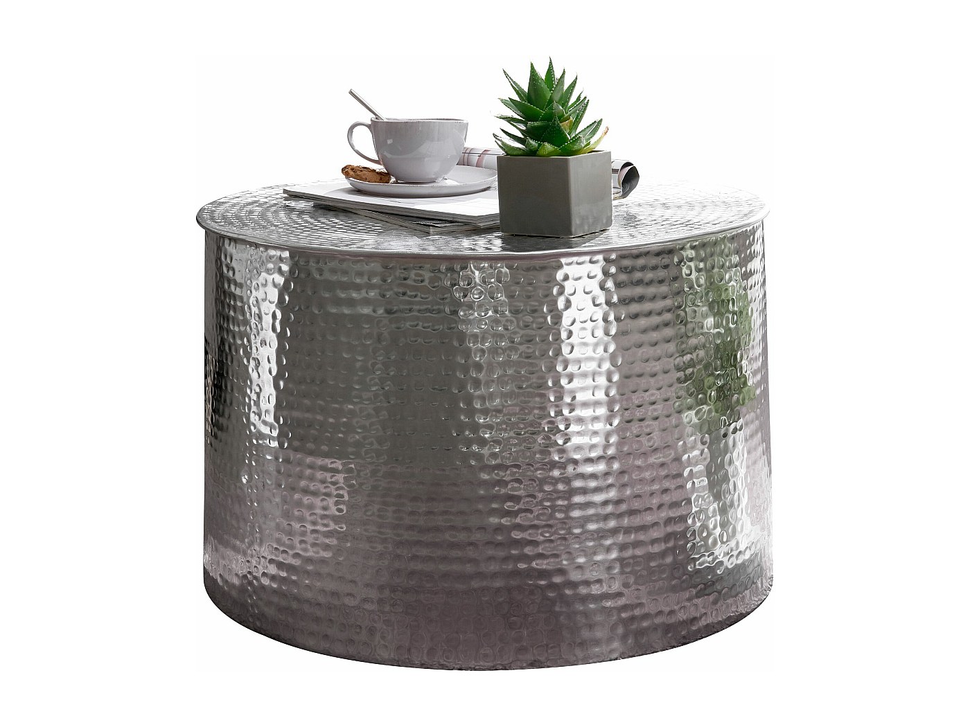 Basse RAHI 61 x 40,5 x 61 cm Appoint en Aluminium Argenté Rond | Table ...