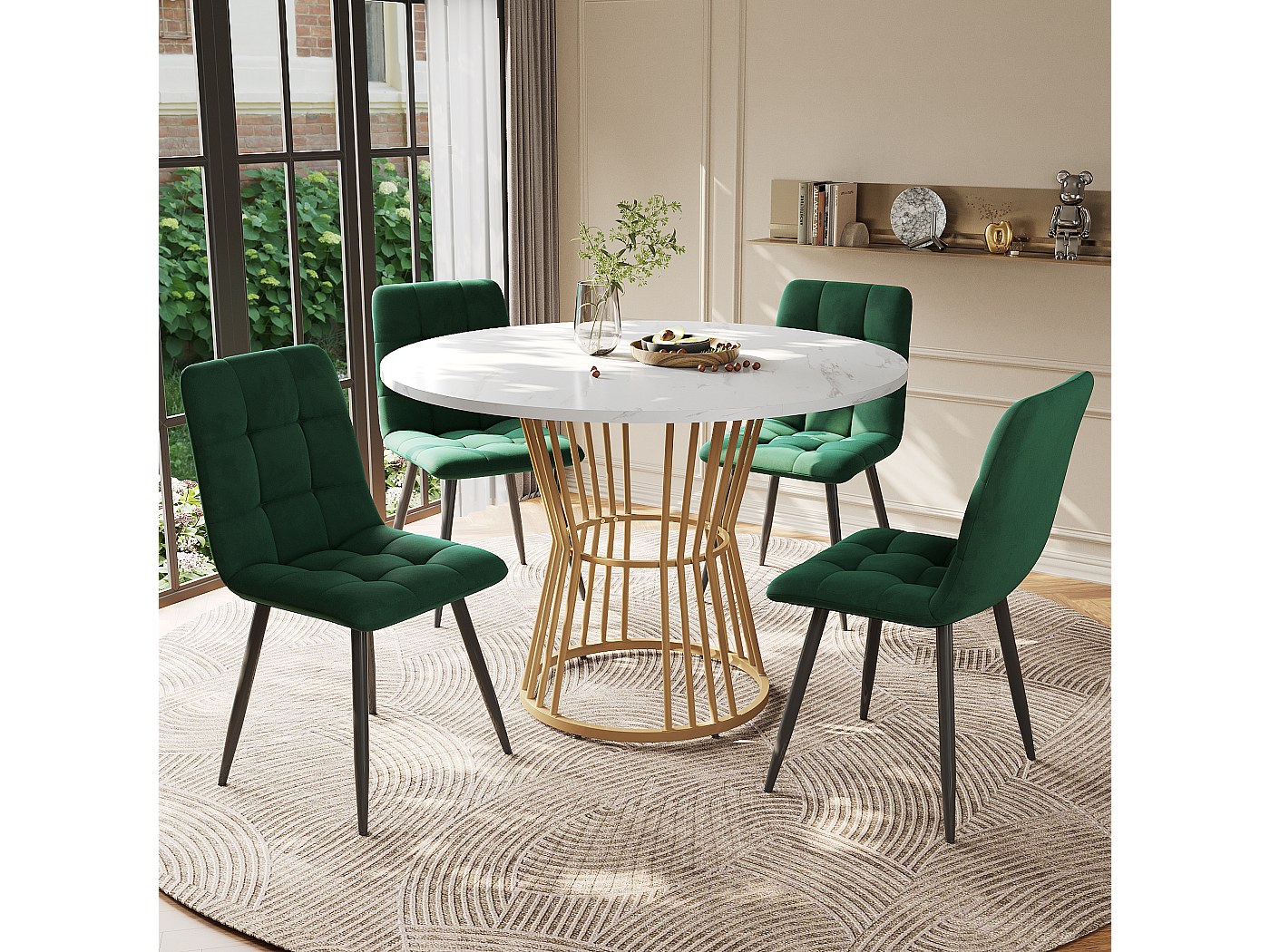 Set tavolo da pranzo rotondo P 100 x H 75 cm + 4 sedie in velluto ...