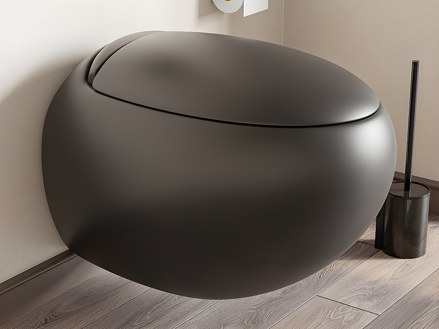 Hang-wc van zwart keramiek met geruisloze wc-bril, HURO II