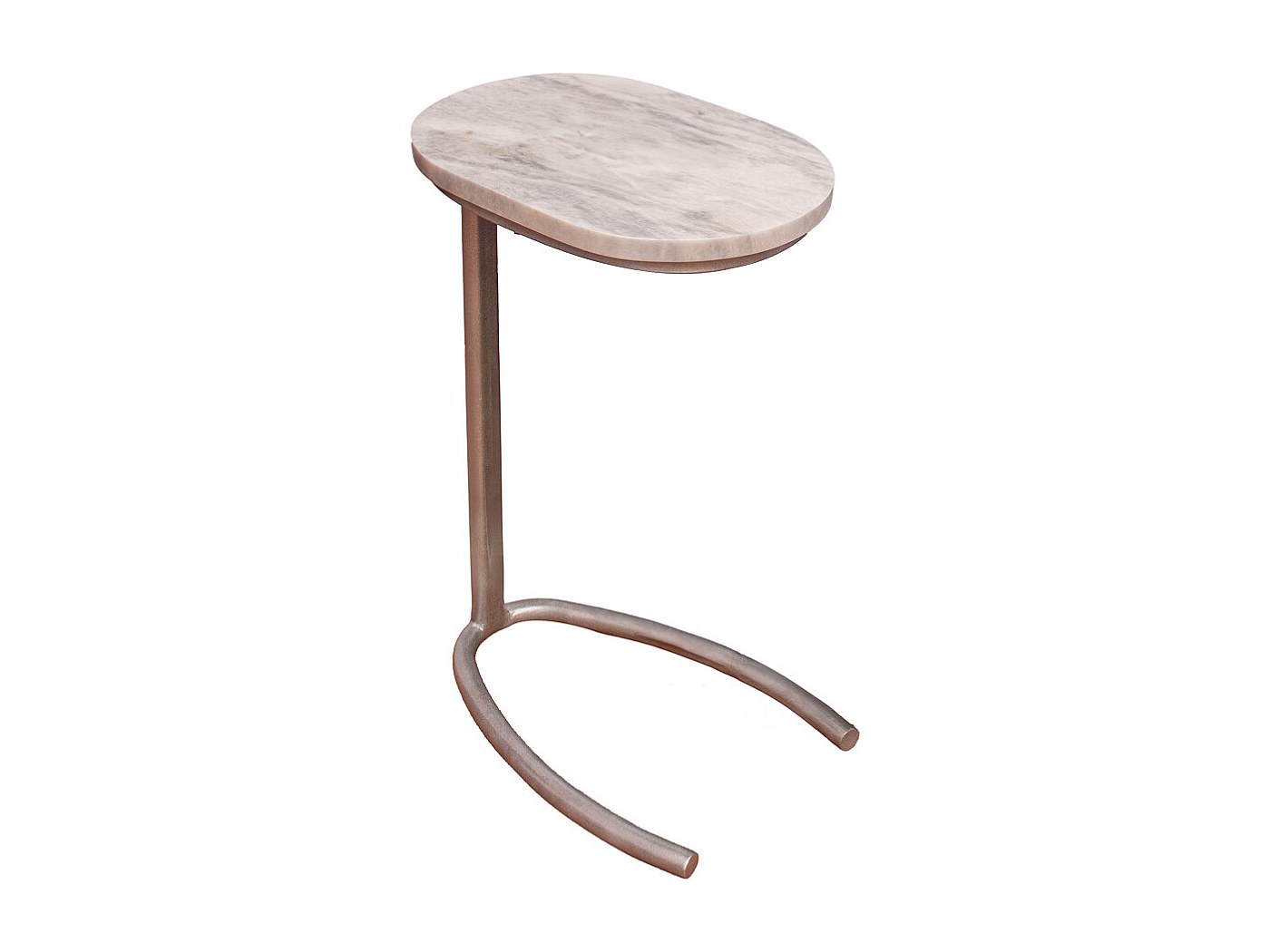 Mesa lateral oval em mármore cinza