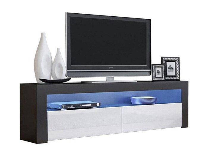 Meuble TV Savelli LED Noir MAT et portes Blanc laqué 157 cm