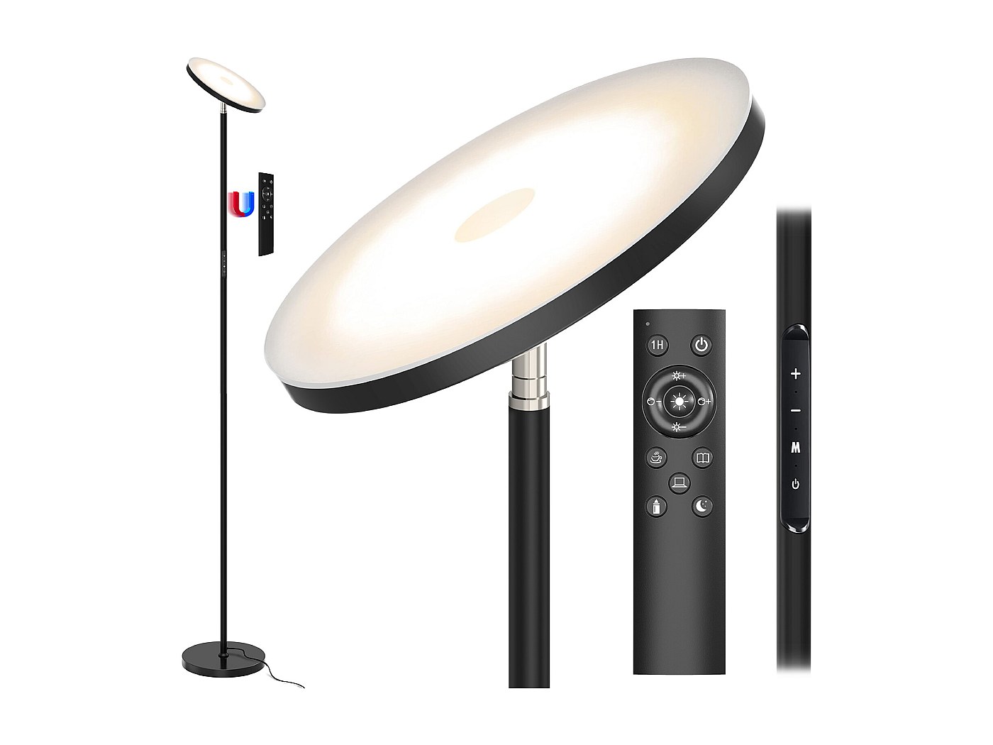 Anten Lampadaire Noir | 30 W à intensité variable avec télécommande | 3 ...