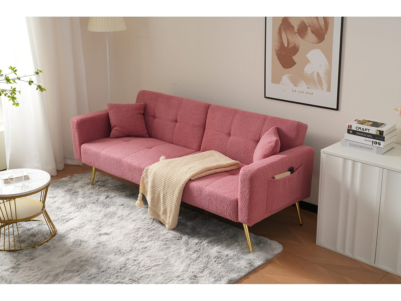 Canapé 2 places convertible clic-clac en tissu Sherpa - 175 x 64 x 72 ...