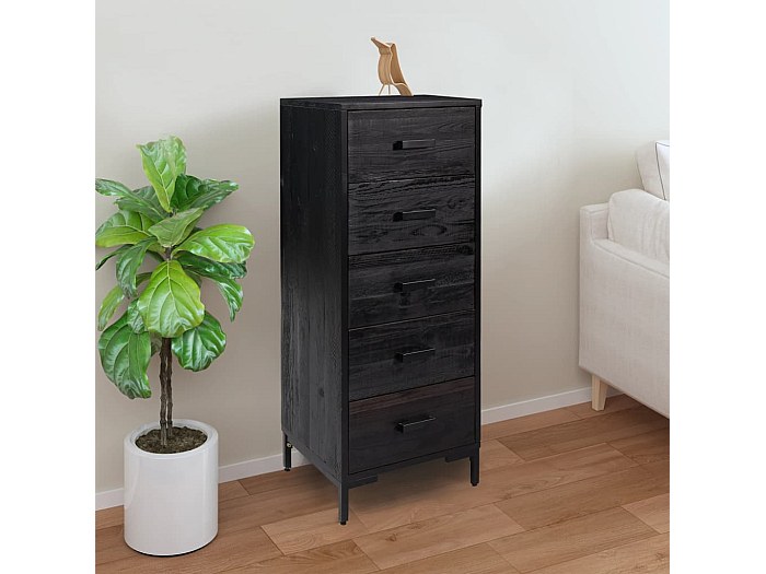 Commode Noir 42x35x110 cm Bois de pin massif