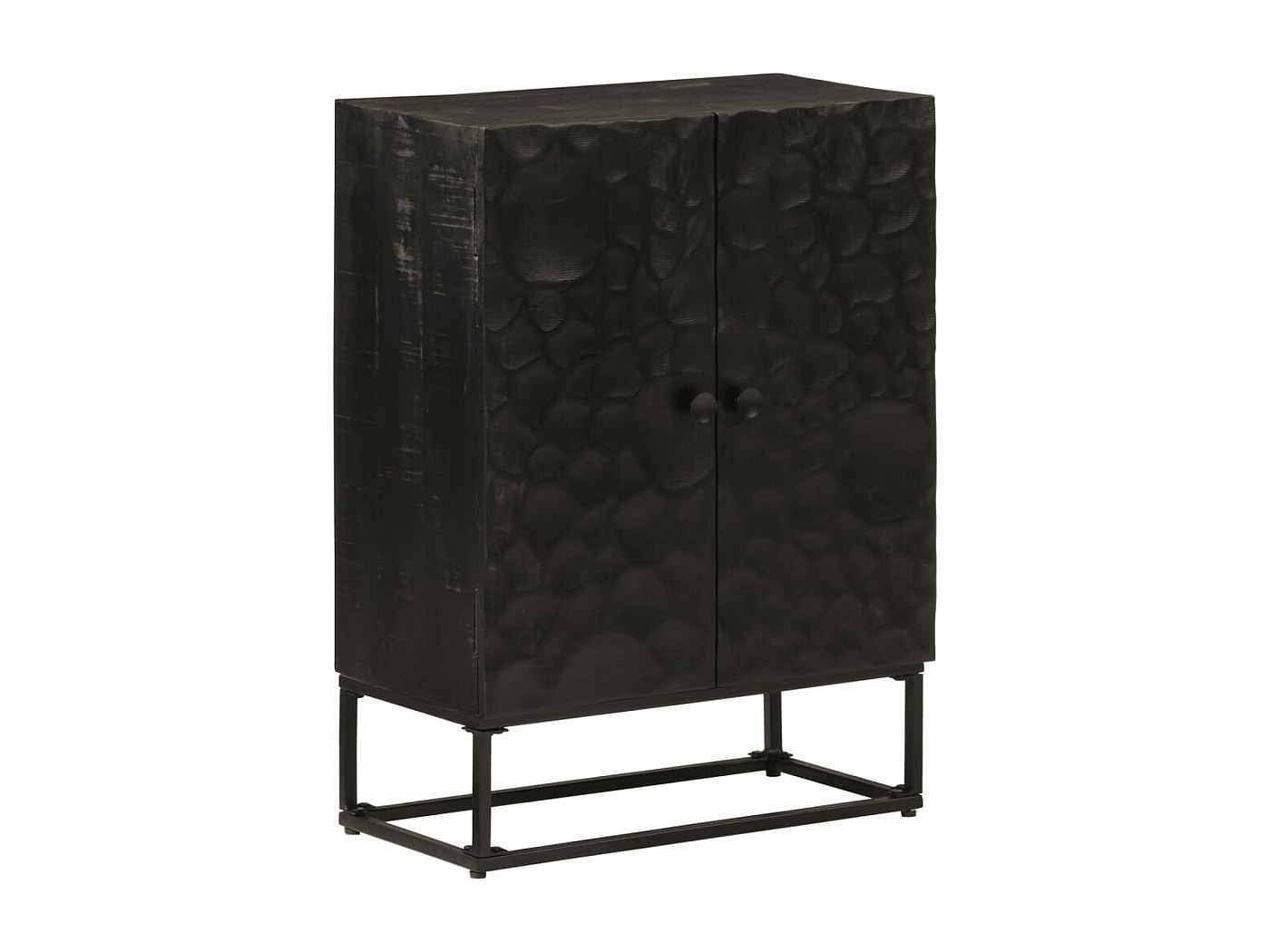 Aparador preto 55x30x76 cm madeira maciça de mangueira e ferro