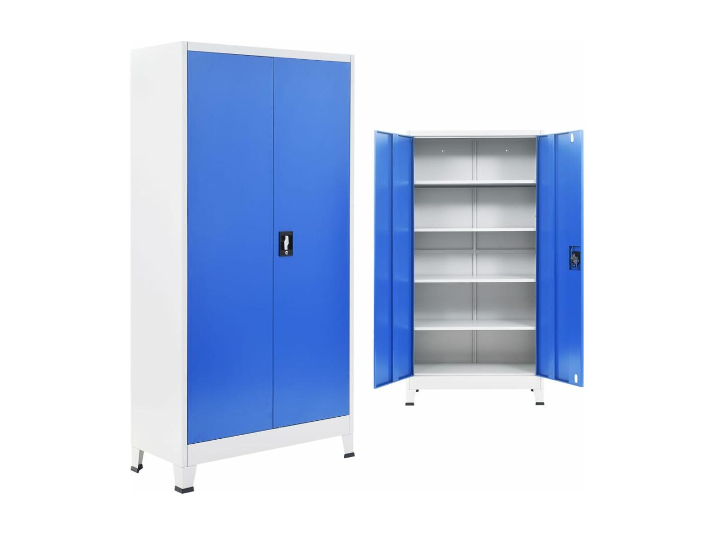 Armário De Escritório Metal 90 X 40 X 180 Cm Cinza E Azul